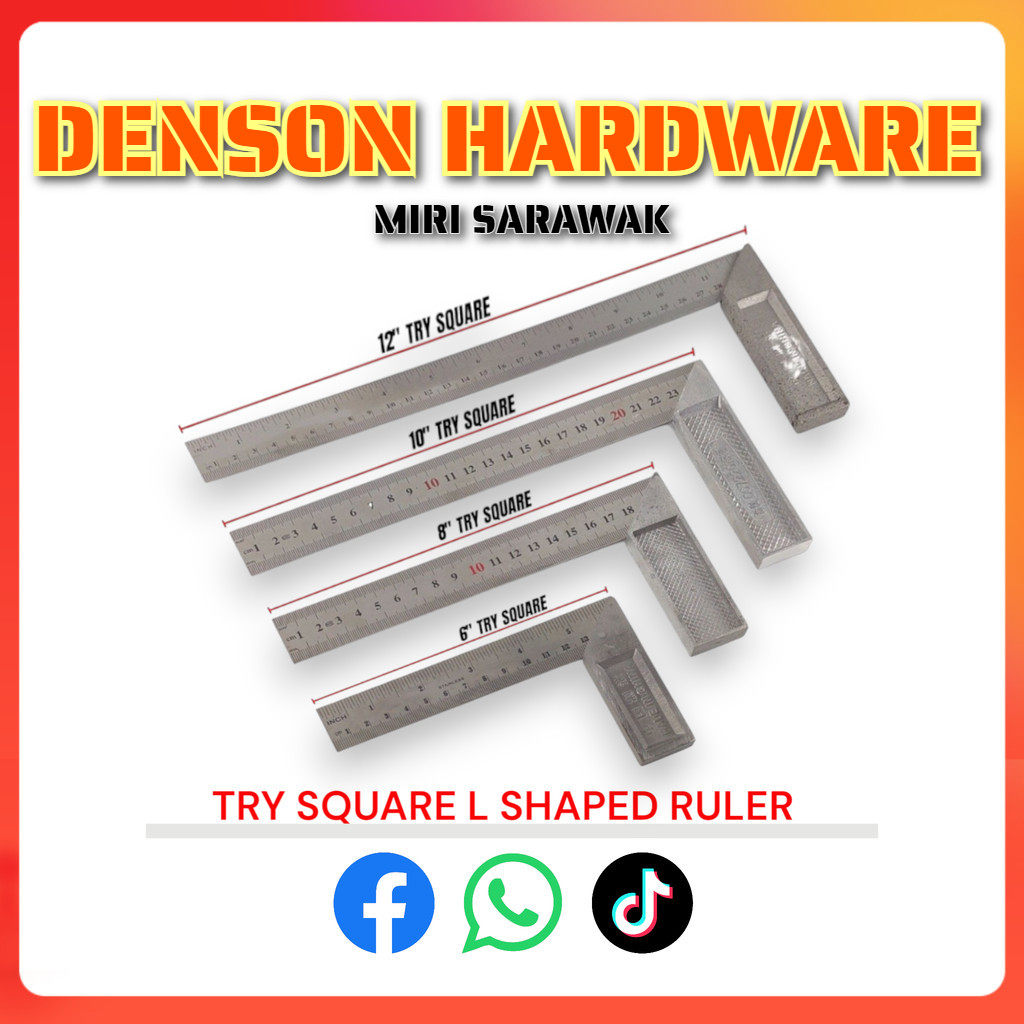 Try Square Steel Carpenter Square Scale Ruler Tools L Shape / Pembaris ...