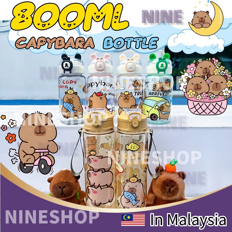 800ml/700ML Botol Air Capybara Kuromi Cinnamoroll Water Bottle Kids ...