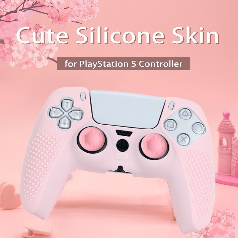 Cute Kawaii Cherry Blossoms Pink Anti-Slip Silicone Cover Skin for PS5 ...