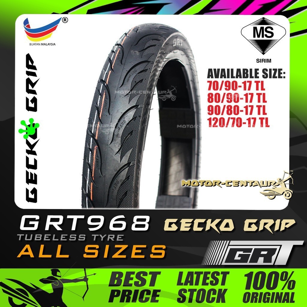 TAYAR MOTORSIKAL GRT GRT968 GECKO GRIP TUBELESS TYRE 70/90, 80/90, 90/ ...