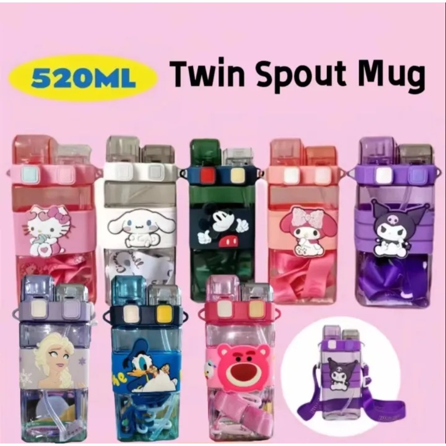 【🇲🇾24h Shipping】Sanrio 520ml Tritan Straw Cups with Strap Double Drinking Water Bottle Melody ...