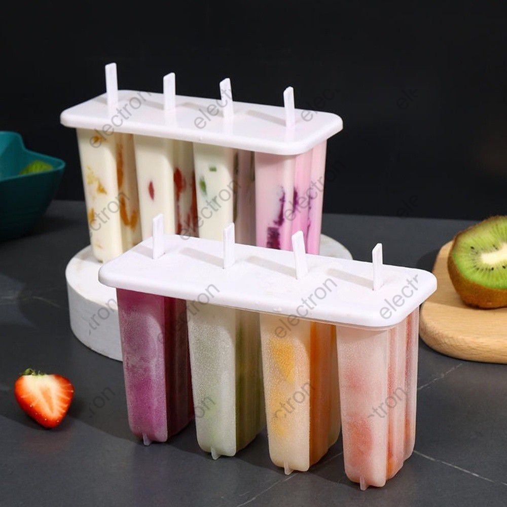 1 Set 4 Cells Popsicles Mold,Reusable Square Ice Cream Freezer Mold ...