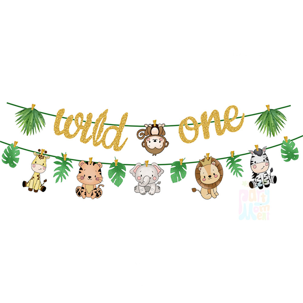 1 Set Jungle Animal Birthday Banner Wild One Banner for Kids Safari ...