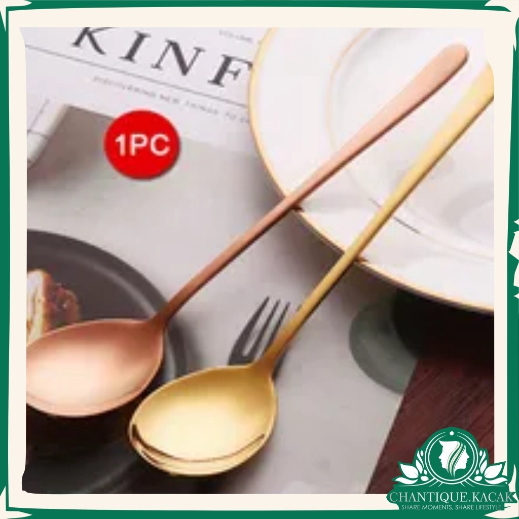 CK 304 Stainless Steel Long Spoon Fork Home Eating Korean Spoon Soup ...