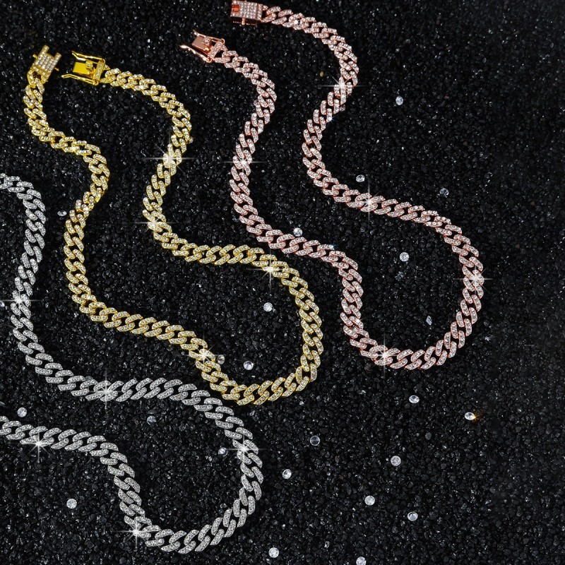 New 9mm Wide Full Diamond Stitching Chain Men's Women's Hip Hop Style ...