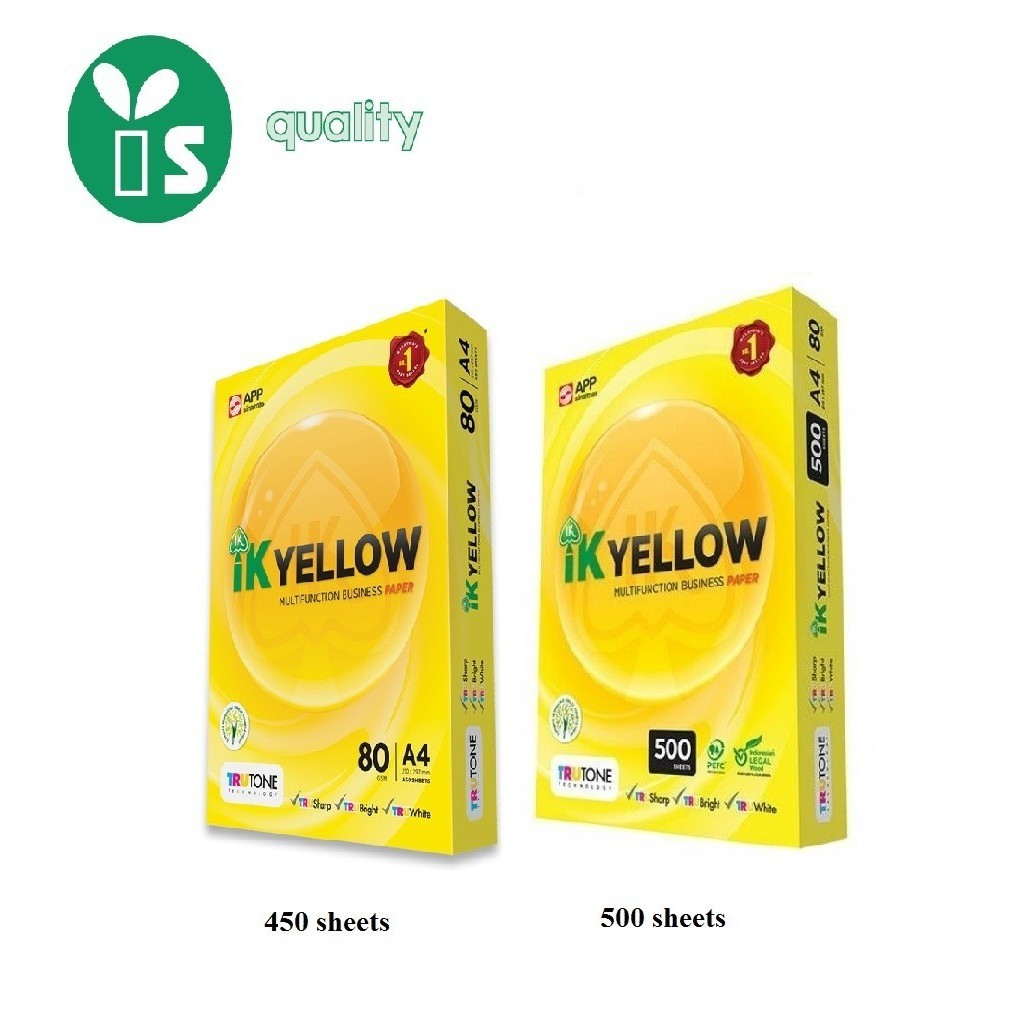 ORIGINAL READY STOCK IK YELLOW A4 PAPER 80 (450 sheets/ 500 sheets ...
