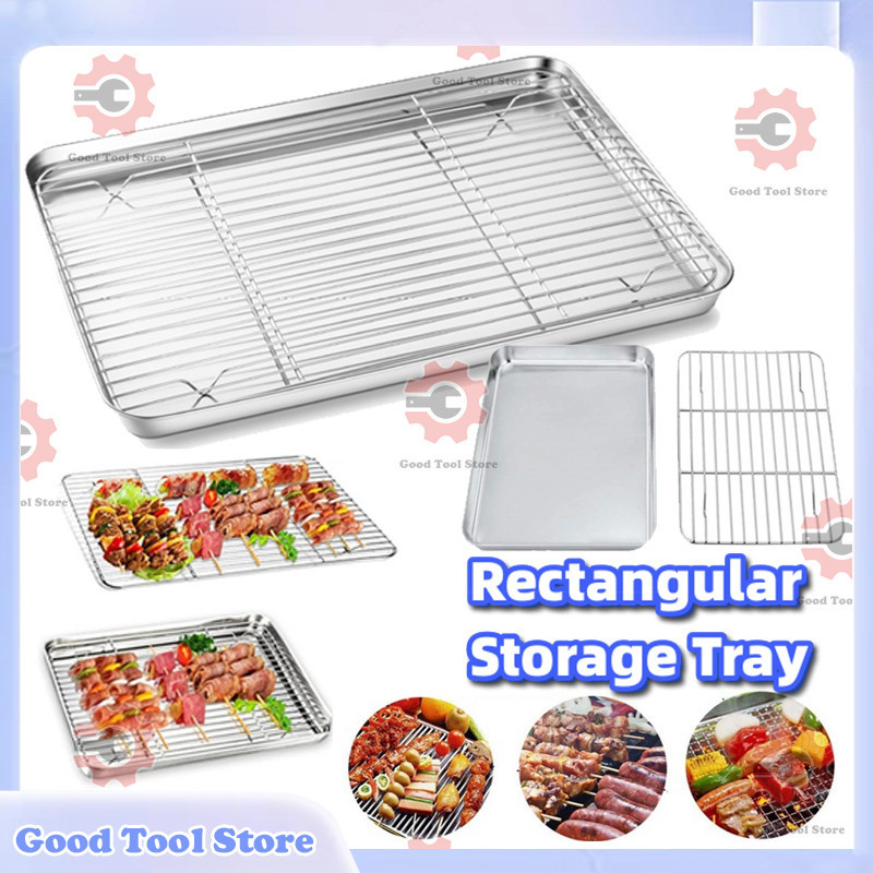 Ready Stock Stainless Steel Rectangule Tray with Baking Rack ...