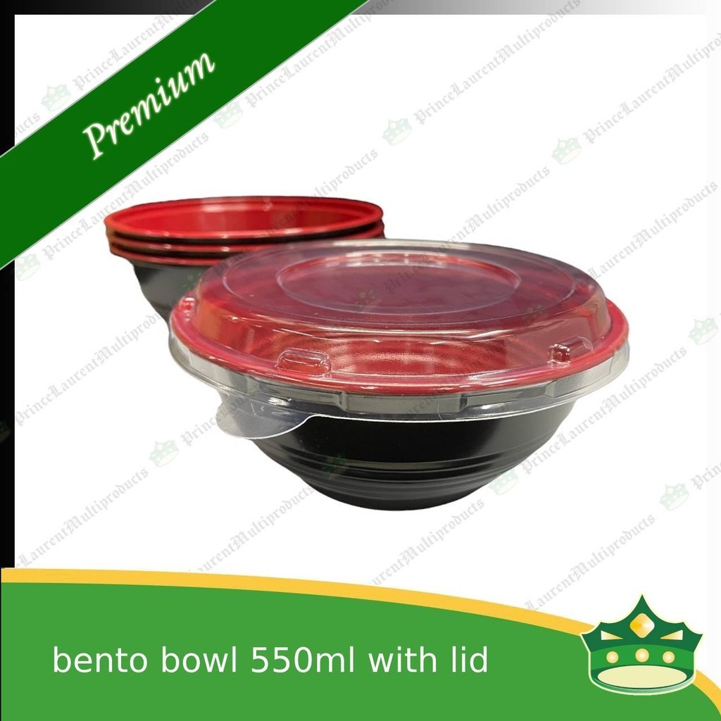 [50 pcs] ramen bowl bento bowl 550ml red and black bottom with clear ...