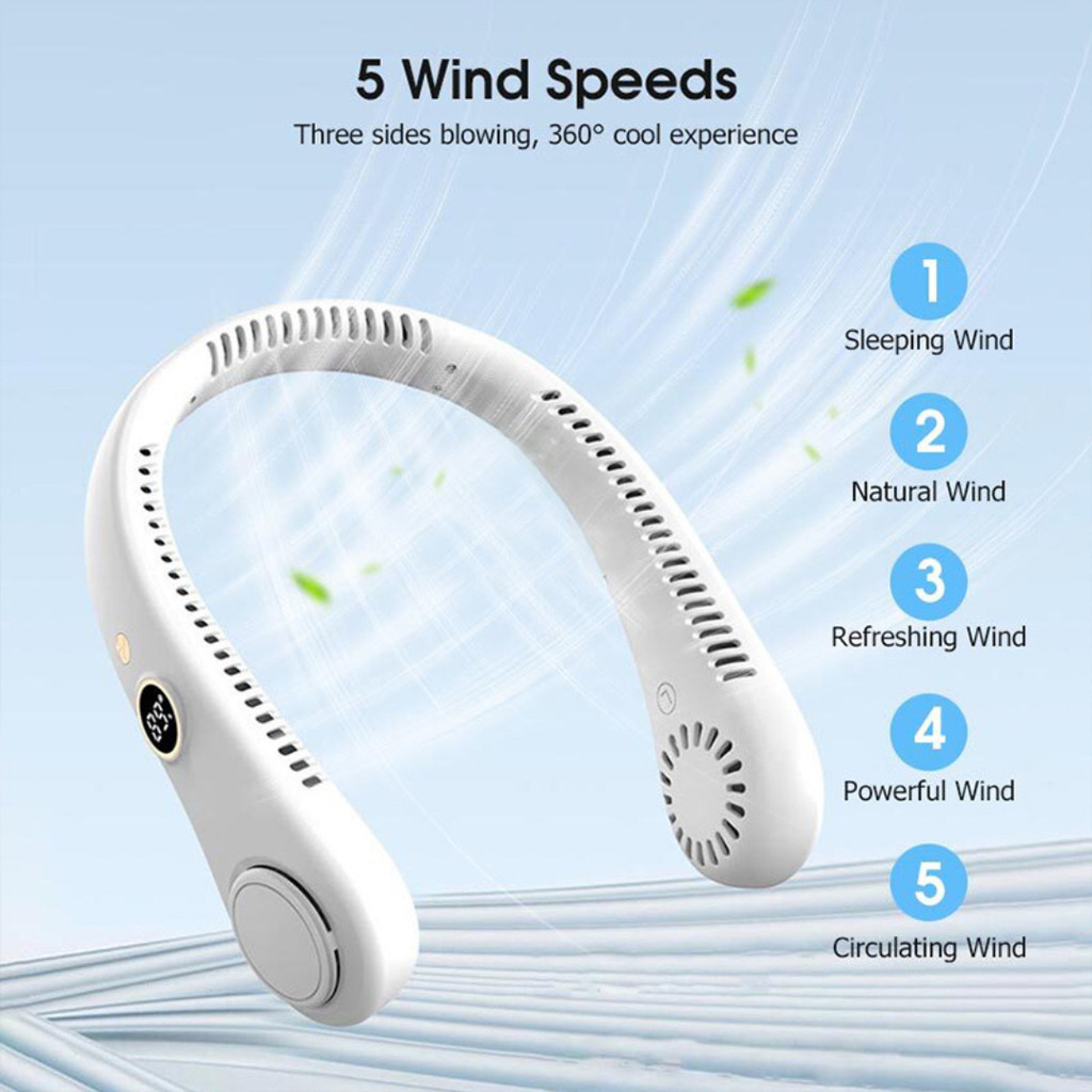 R-8 Portable Vaneless Hanging Neck Fan 5 wind Speed Bladeless Personal ...