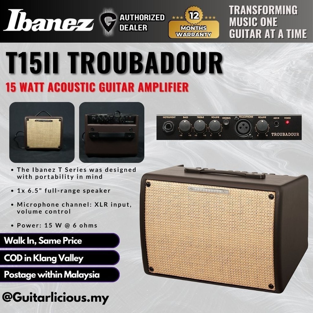 Ibanez T15II Troubadour 15 Watt Acoustic Guitar Combo Amplifier ( T ...