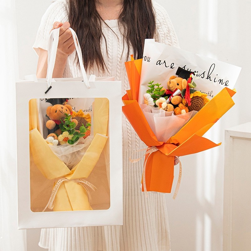 Cuute Crochet Bouquet Cartoon Graduation Bear Sunflower Bouquet ...