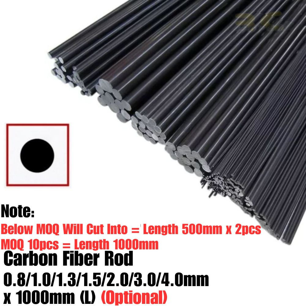 Carbon Fiber Rod 0.8/1.0/1.3/1.5/2.0/3.0/4.0/5.0/6.0mm Diameter x 1000mm (L) (Optional) CFR-N ...