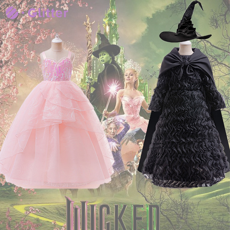 Wicked Children Elphaba Costume Black Witch Dress Long Hooded Cloak For ...