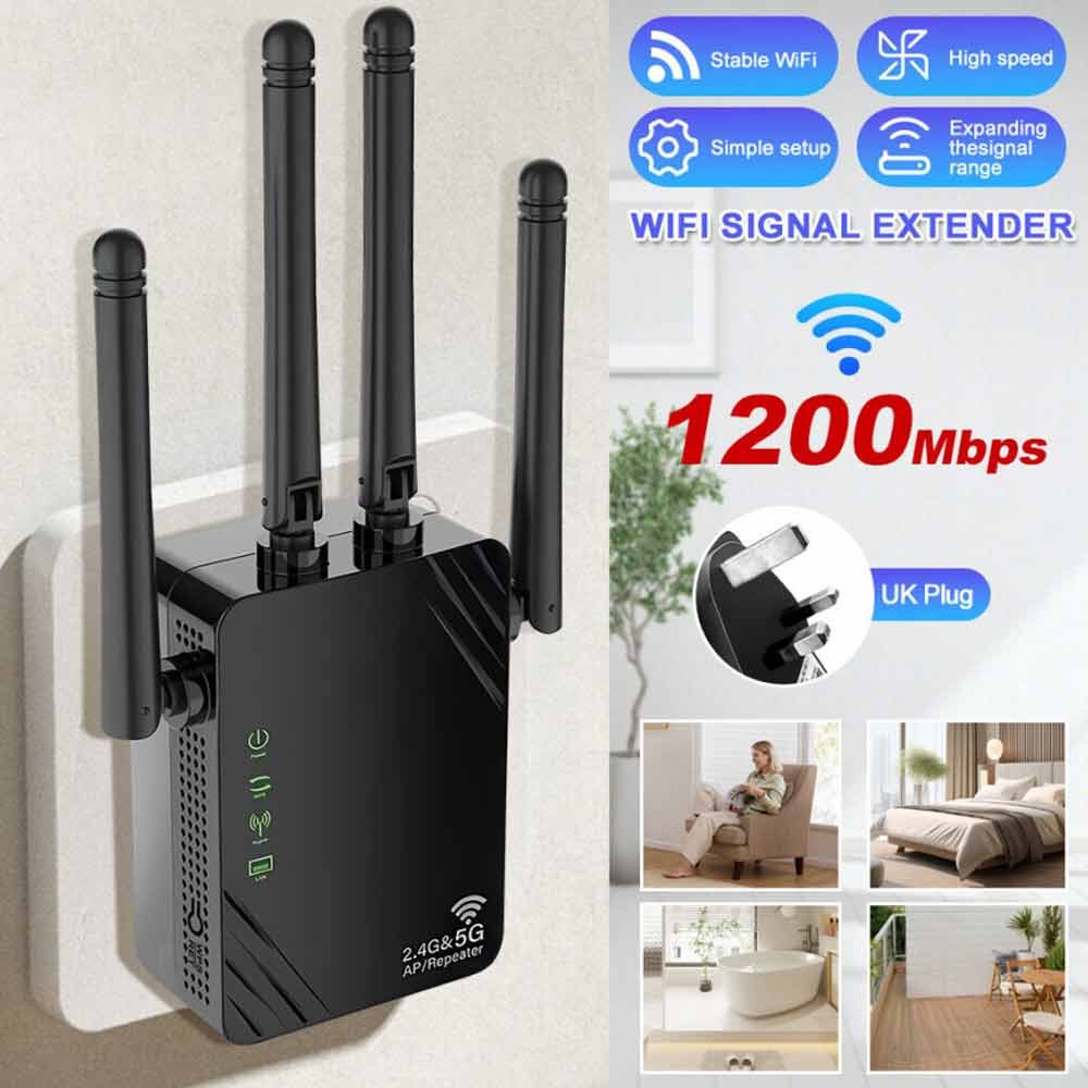 WiFi Signal Extender Internet Booster Range Repeater 1200Mbps With ...
