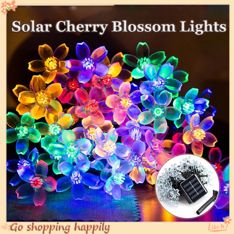 Solar Cherry Blossom String Lights LED Raya Flower Light Decor Outdoor ...
