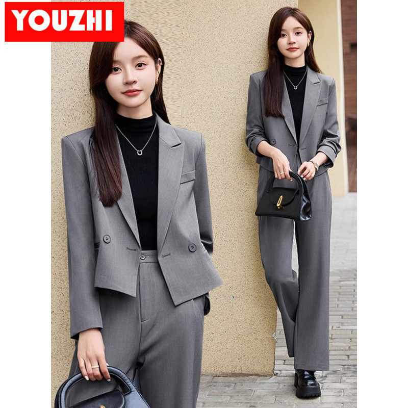 New[Real Stock]Women's office set wear long Coat and pant 2 piece ...