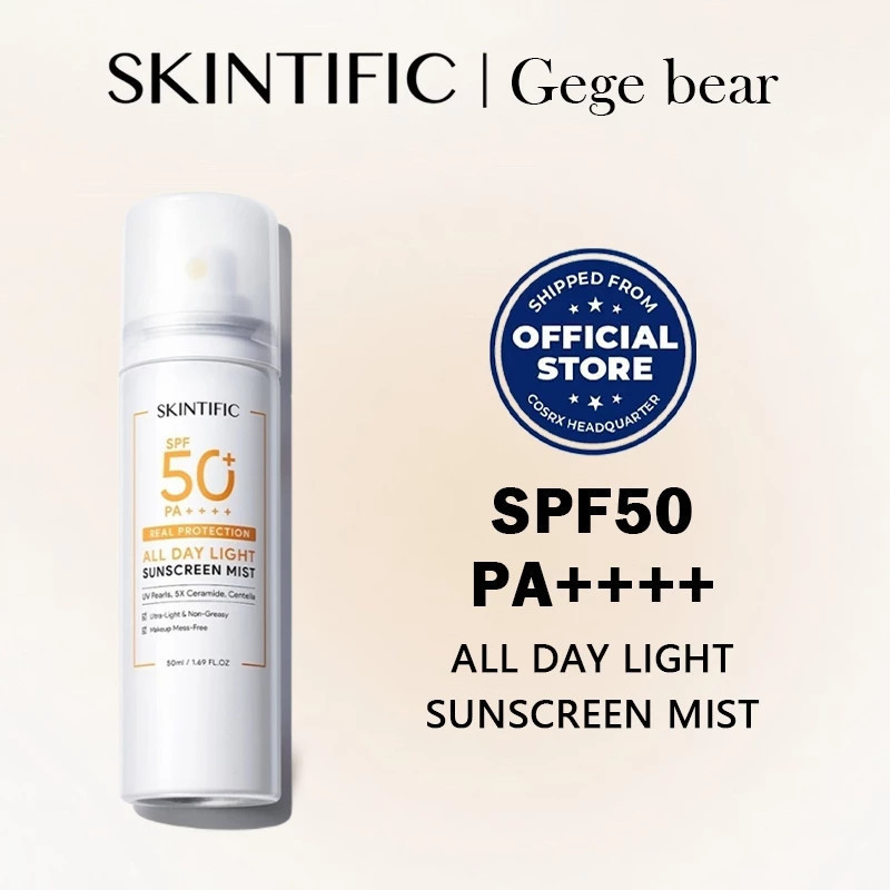 SKINTIFIC All Day Light Sunscreen Mist SPF50 PA++++ Skincare Sunblock Spray Anti UV Face Body ...
