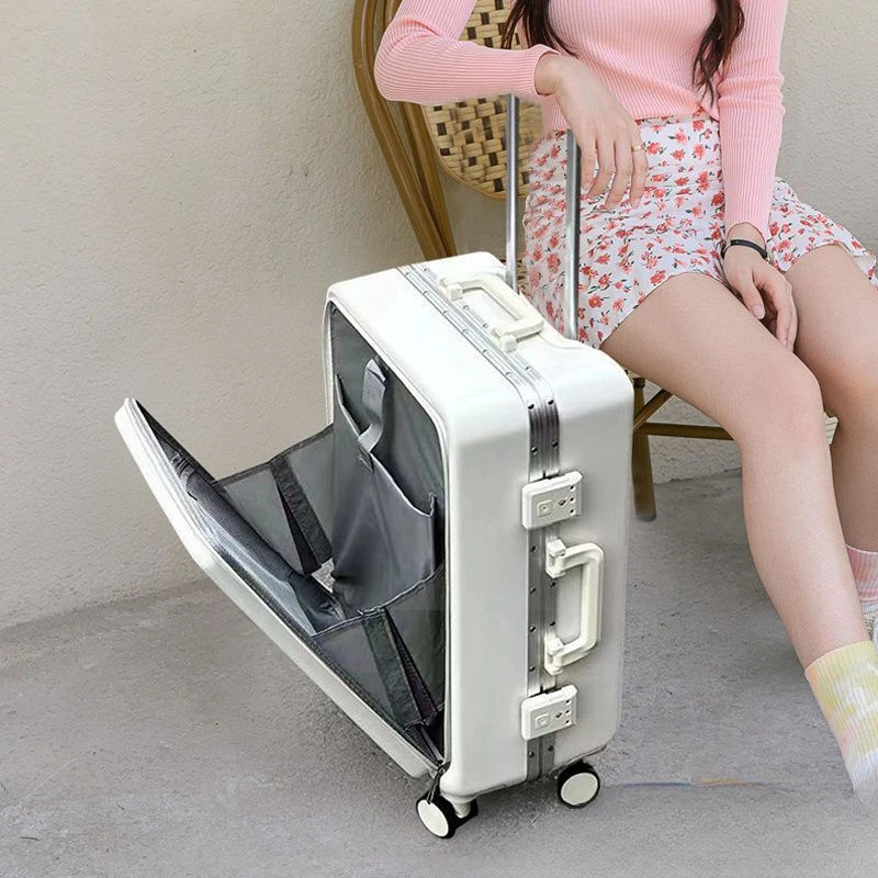 Suitcase Front Opening Laptop Pocket Trolley Case Multi Function Carry ...