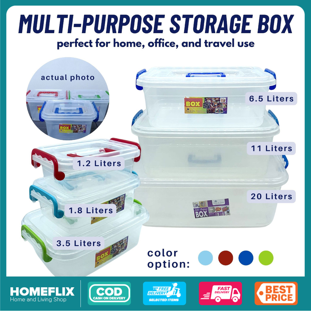 Homeflix Multi-Purpose Storage Box with Handle – Transparent Plastic Organizer | Shopee Malaysia