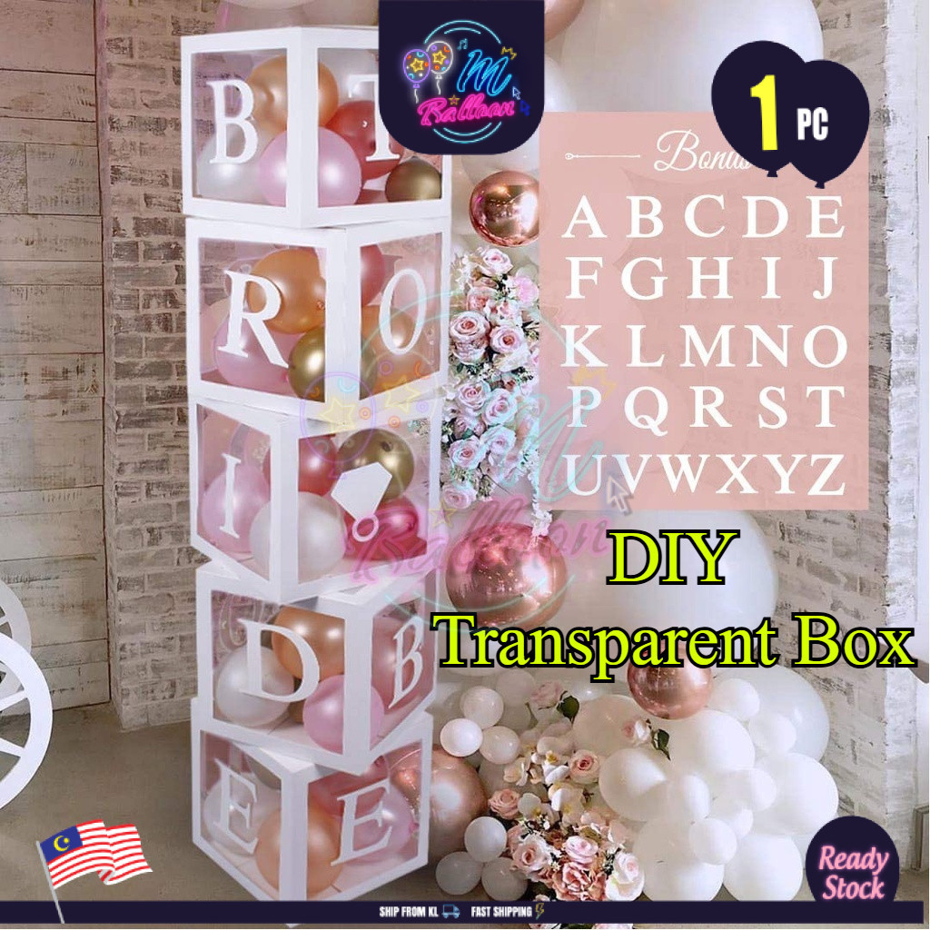 [1set] DIY Transparent Balloon Box Birthday Party Alphabet Decoration ...
