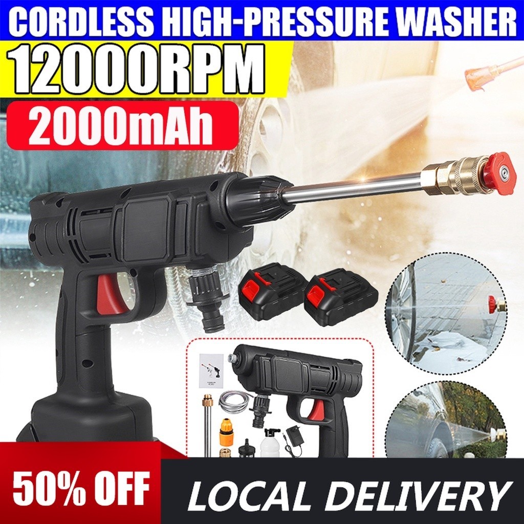 2000MAH Cordless Water Jet Portable High Pressure Car Washer Spray ...