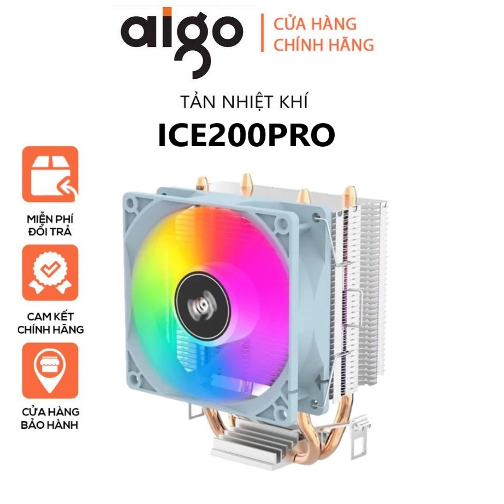 Aigo ICE 200Pro White CPU Air Cooler - 9cm RGB Led Fan - 2 copper tubes Socket Intel1700/775 ...