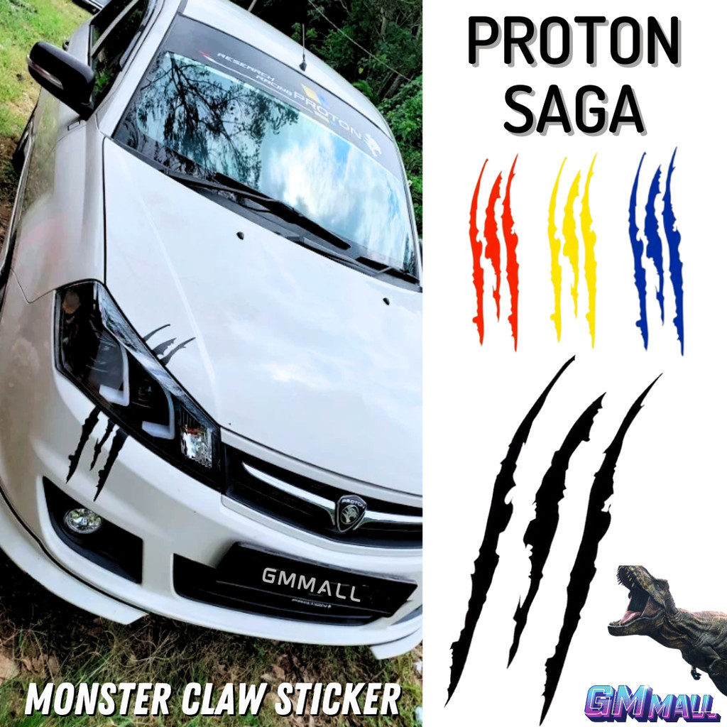 PROTON SAGA Monster Claw Scratch Mark Decal sticker Bumper lamp Stiker ...