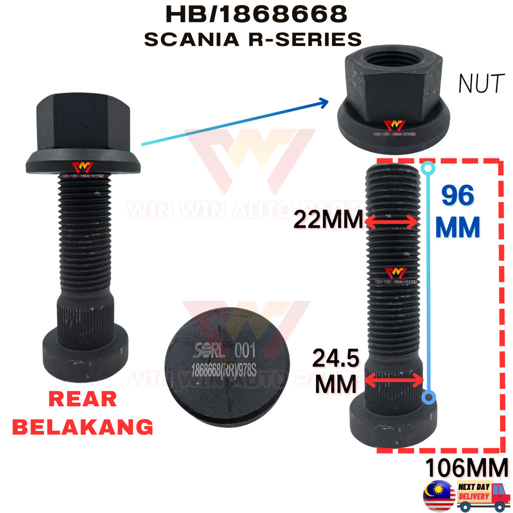 HB/1868668 Scania R-Series *Rear / Belakang* (3 1/2" 96MM) P-G-R-T ...