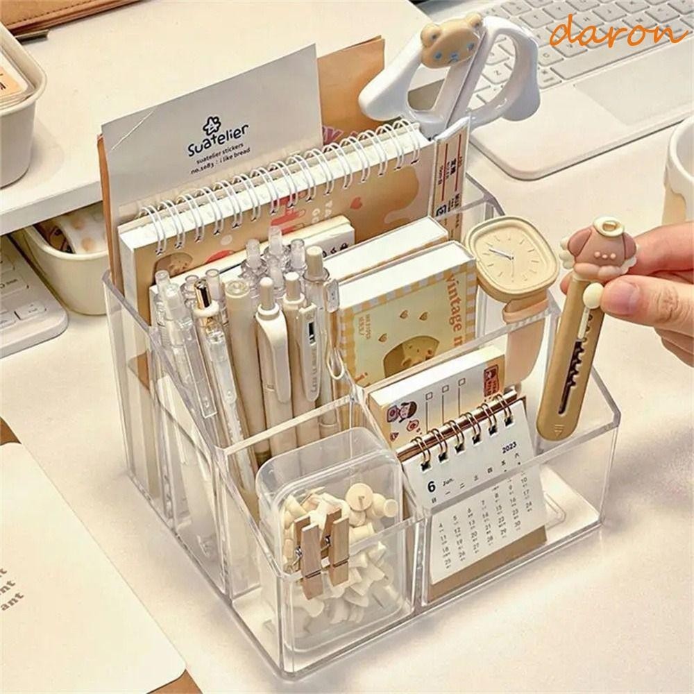 DARON Desk Pen Holder, Transparent Large Capacity Pencil Storage Box ...
