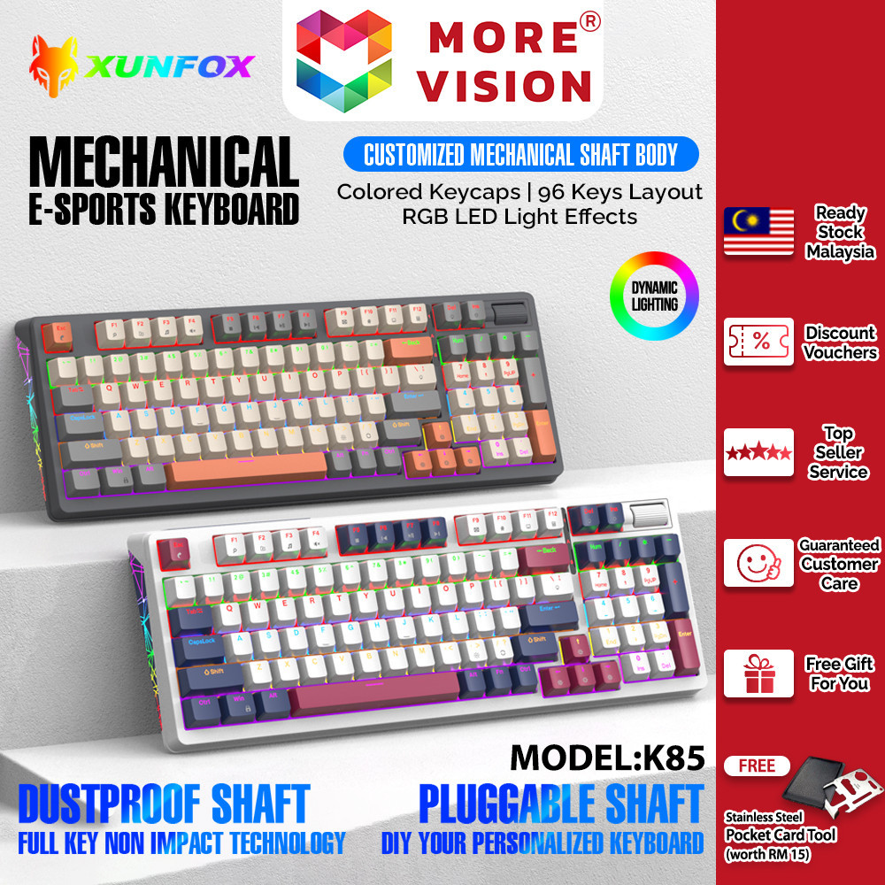 XUNFOX K85 Mechanical Keyboard RGB Wired USB 96 Keys Volume Control 2 ...