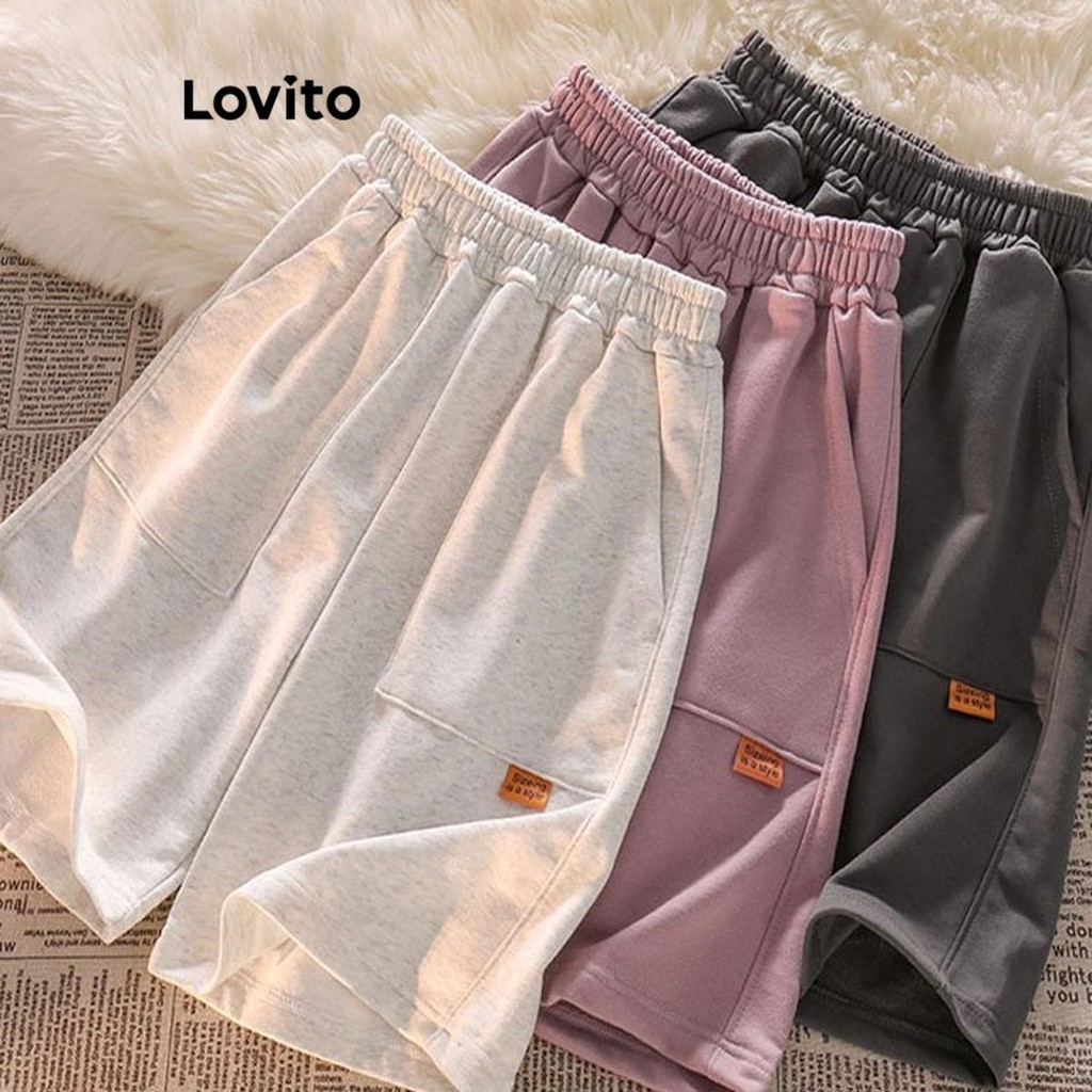 Lovito Sporty Plain Structure Line Sports Short For Women Lnm66215