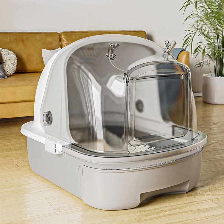 Litter Box Oversized Fully Enclosed Cat Poop Basin Drawer Lift the Lid ...