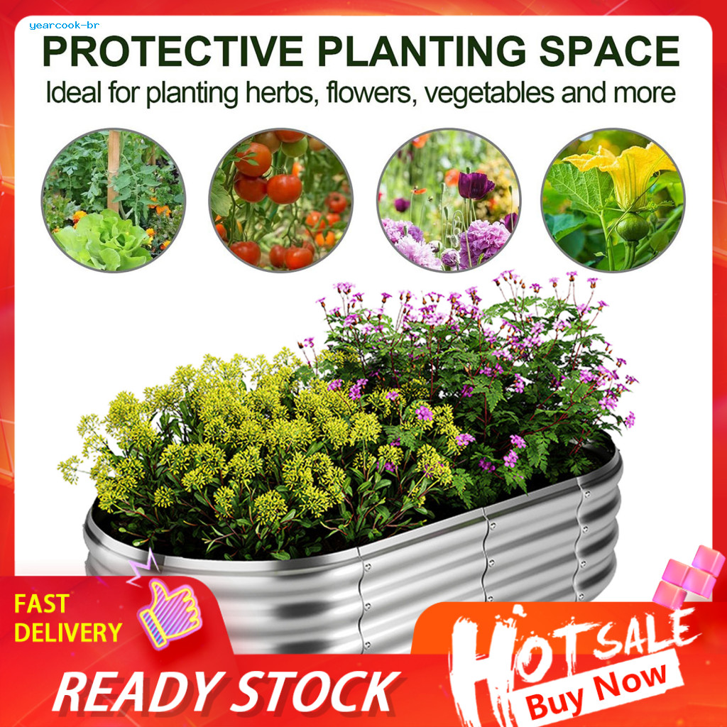 YA Galvanized Metal Flower Bed Open Base Planter Box Easy Assembly ...