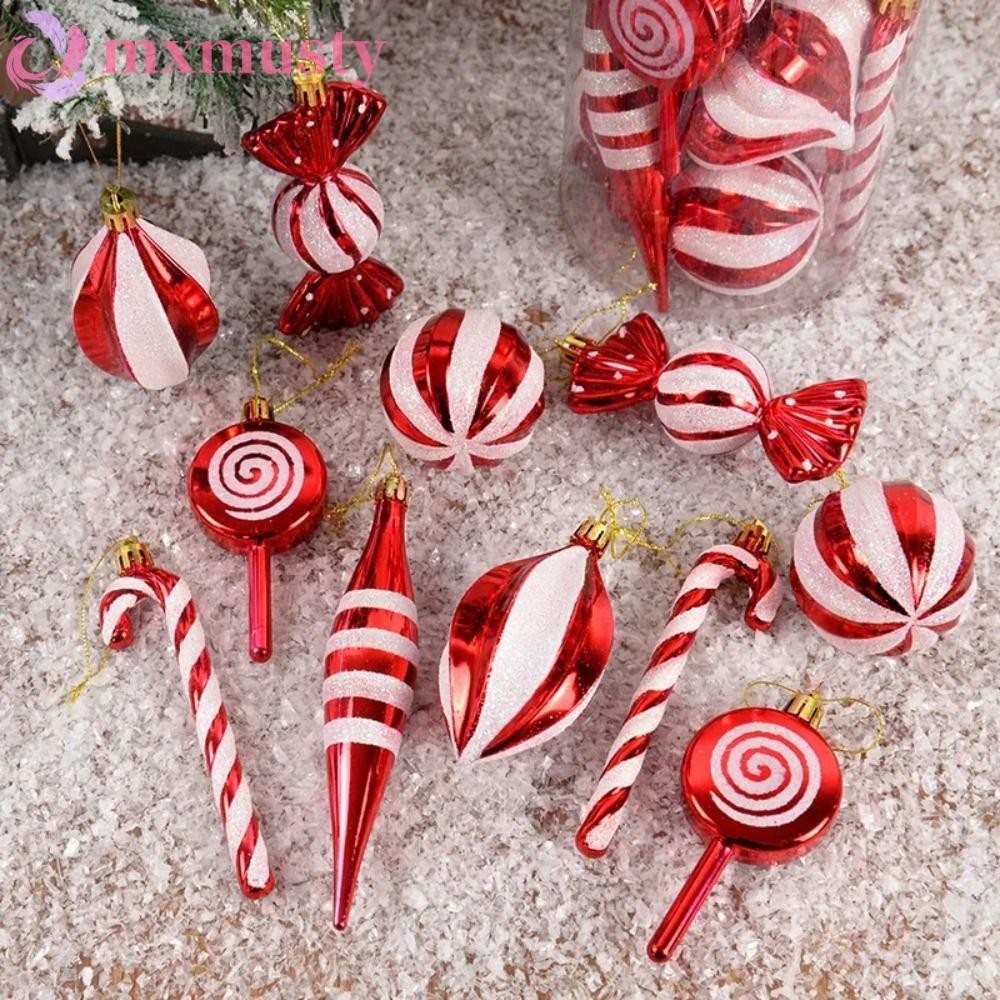 MXMUSTY 14pcs/set Christmas Ball, Red Candy Cane Xmas Tree Hanging ...