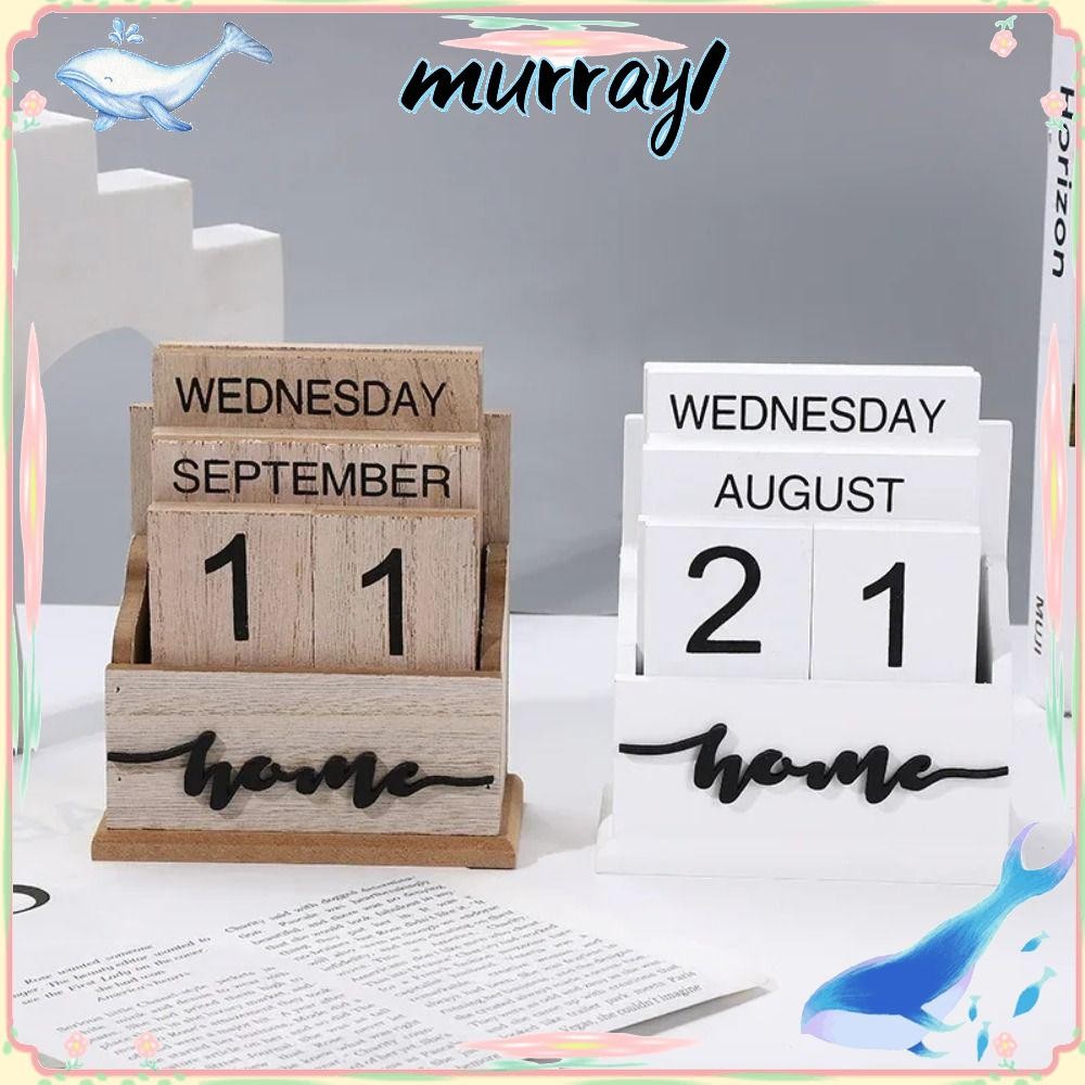 MURRAY1 Blocks Calendar, Countdown Card Display Wooden Perpetual Desk ...