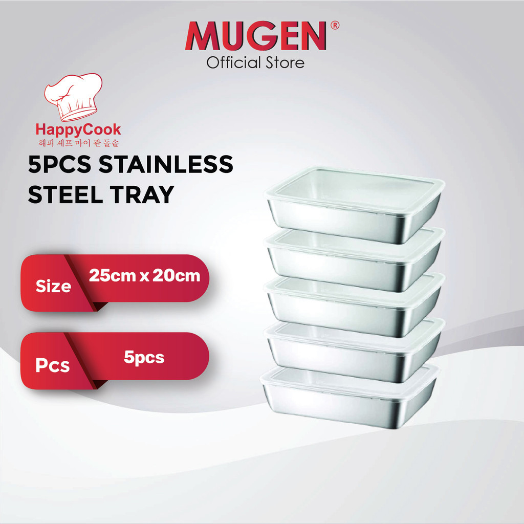 HappyCook Stainless Steel Tray Set With Cover Lid (5 Pcs) | Shopee Malaysia
