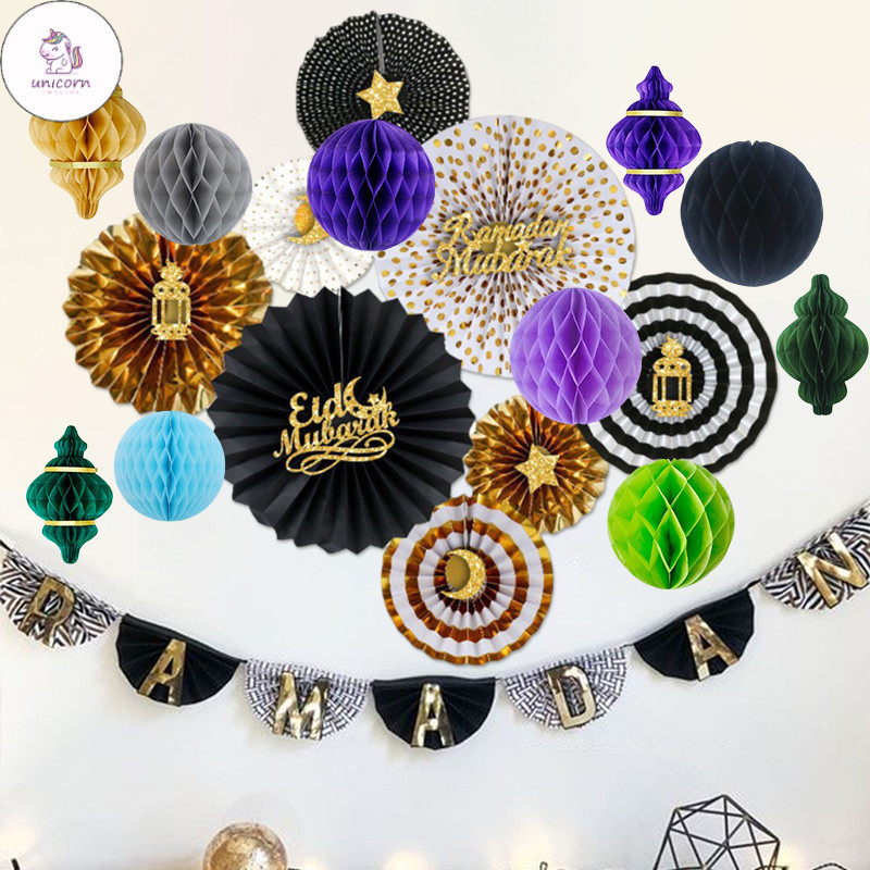 UN 2025 Creative Honeycomb Eid Mubarak Colorful Paper Fan Raya Party ...
