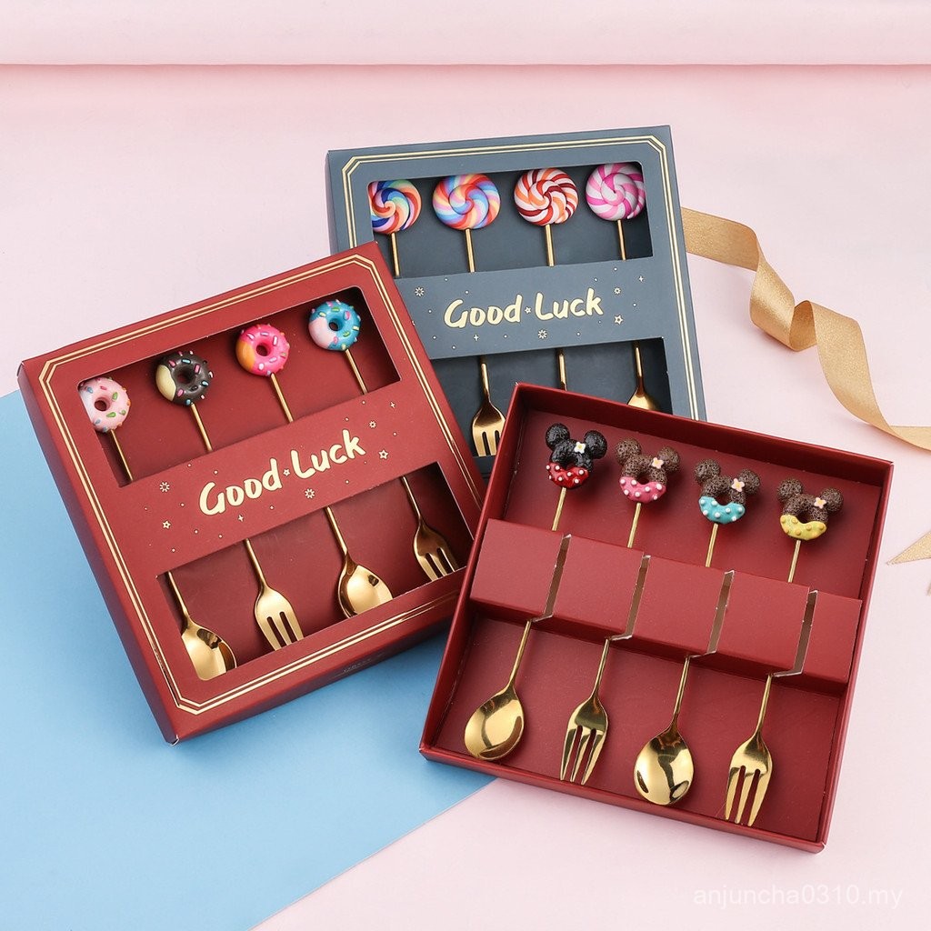 Creative Stainless Steel Spoon Fork Cute Stirring Coffee Spoon Donut ...