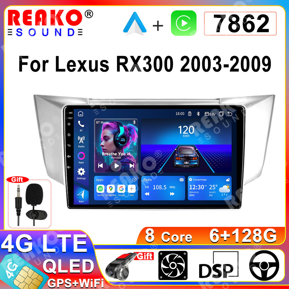 REAKOSOUND Carplay Auto Car Radio For Lexus RX300 RX330 RX350 RX400H ...
