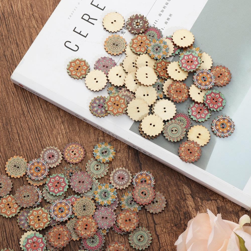 50/100 Keping 20/25mm Butang Kayu Vintaj Buatan Tangan DIY Bulat Dua ...