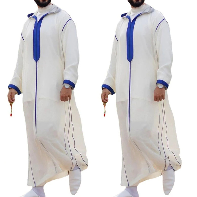 Men's Muslim Jubba Thobe Hooded Ramadan Kaftan Abaya Islamic Fashion ...