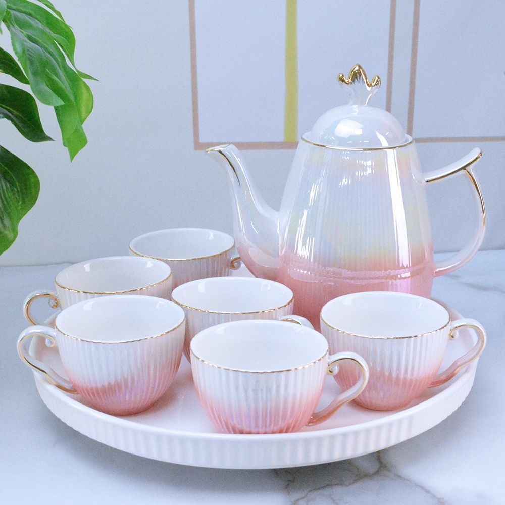 Pearl Glaze Ceramic Water Set Rotating Tray Influencer Kettle Tea Set ...