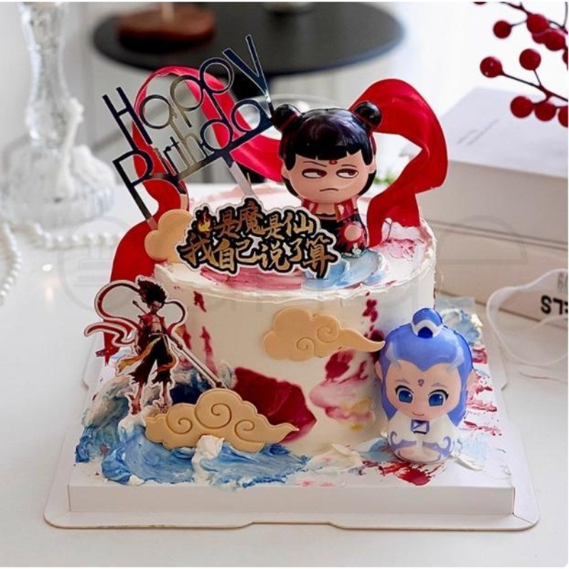 Internet celebrity and viral Nezha Ao Bing cake decoration ornament Q ...