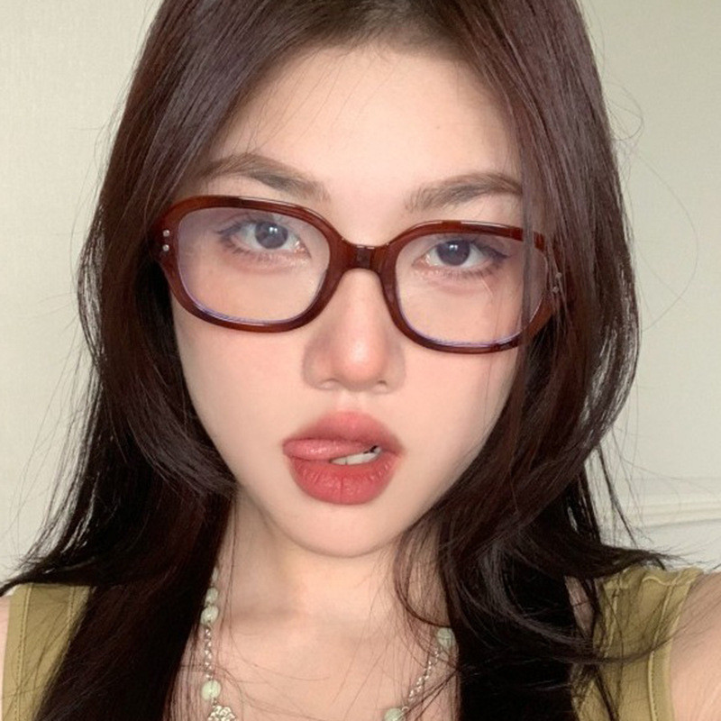 Korean version retro small frame oval eyeglass frame with personalized minimalist anti blue ...