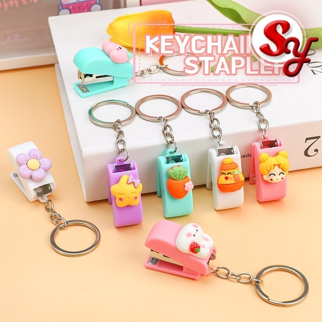 Mini Cute Cartoon Keychain Stapler Portable Book Paper Binder Machines ...