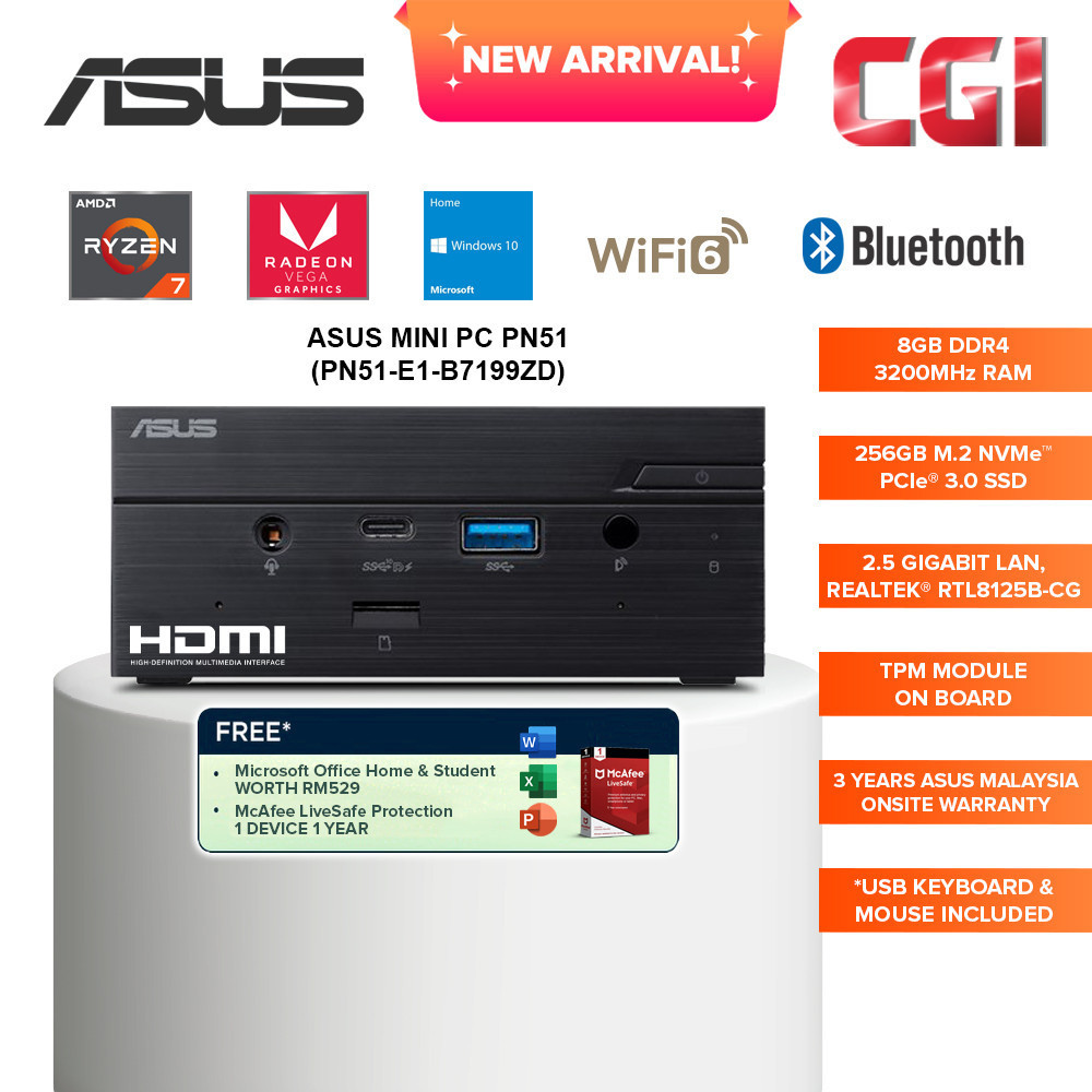 Asus Mini PC PN51-E1-B7199ZD R7/8GB/256GB/W10H (USB KEYBOARD MOUSE ...