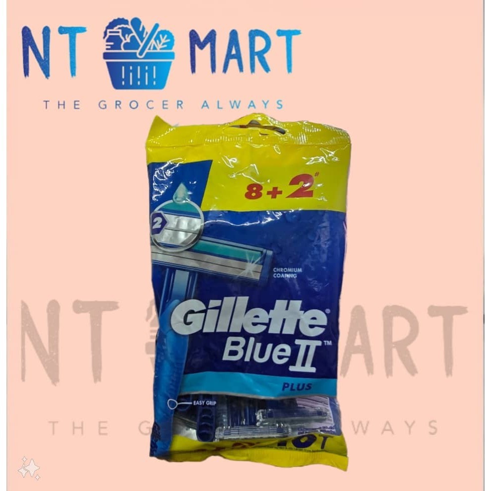 Gillette Blue II Plus Fixed Disposable Razors Sensitive (8+2) 10'S ...