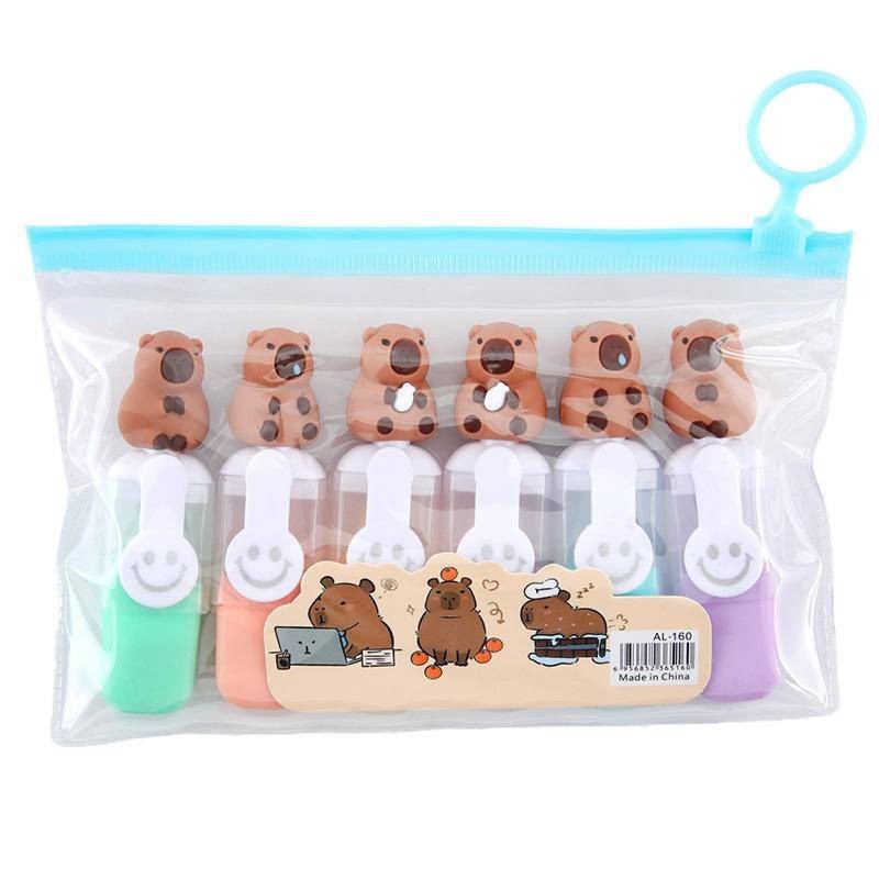 6 Pieces smile Capybara Cartoon Fluorescent Highlighter Pen Markers ...