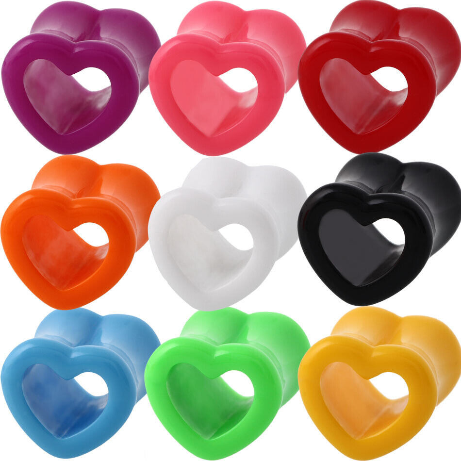 1Pair Ear Flesh Tunnels Ear Plug Expanders Lobe Stretcher Acrylic Heart ...