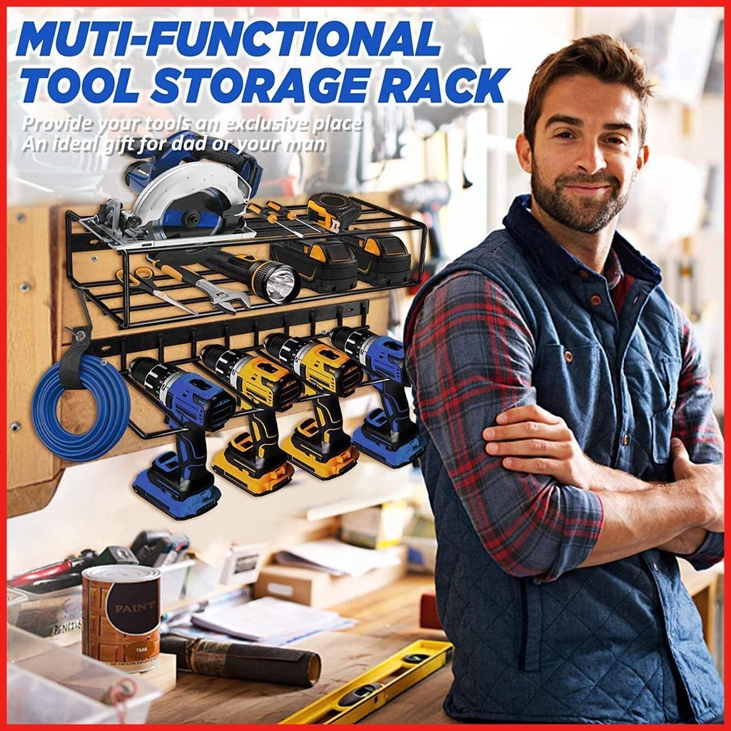 Cordless Drill Rack Holder Double Layer Heavy Duty Tool Storage Rack Drill Organizer Tool Box ...